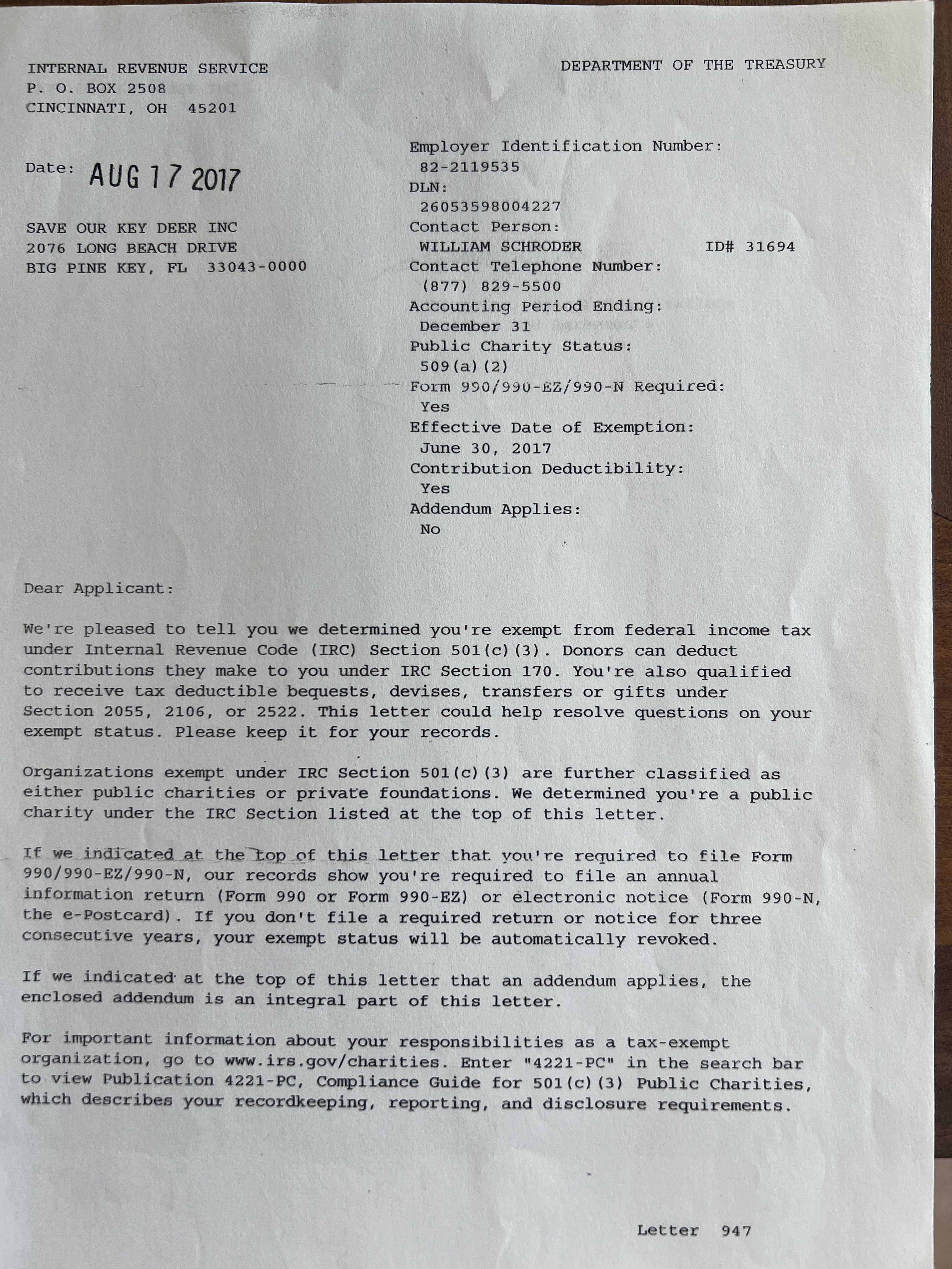 Financial Disclosure: | Save Our Key Deer